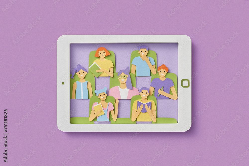 Papercraft tablet with teacher and students on video call Stock Photo ...