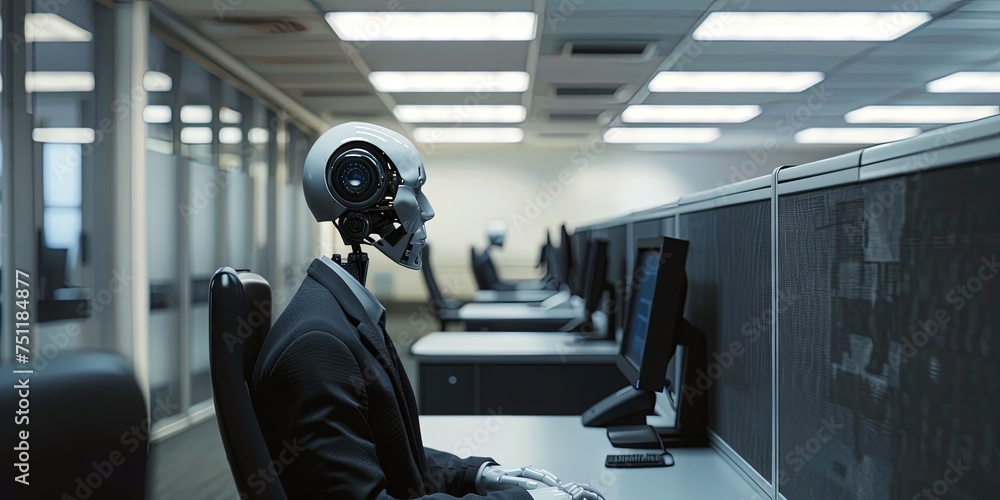AI robot working in an office cubicle Stock Photo | Adobe Stock