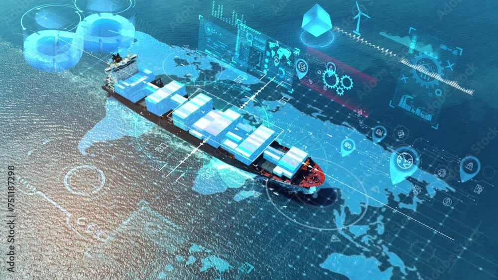 AI technology Cargo Container Ship with circular economy icon ...