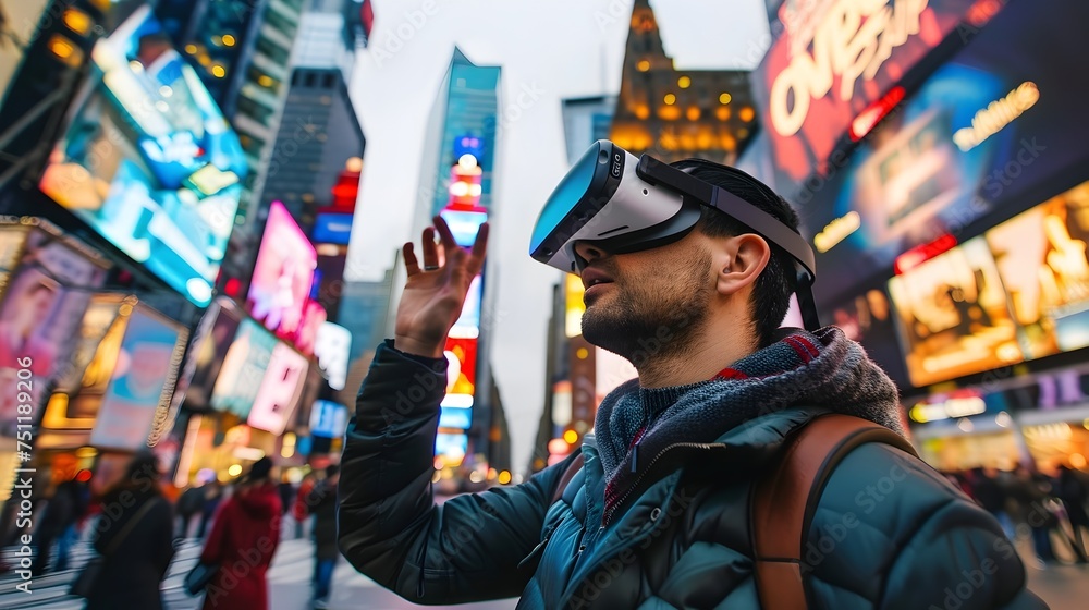 Man Experiencing Virtual Reality in New York City, To convey the ...