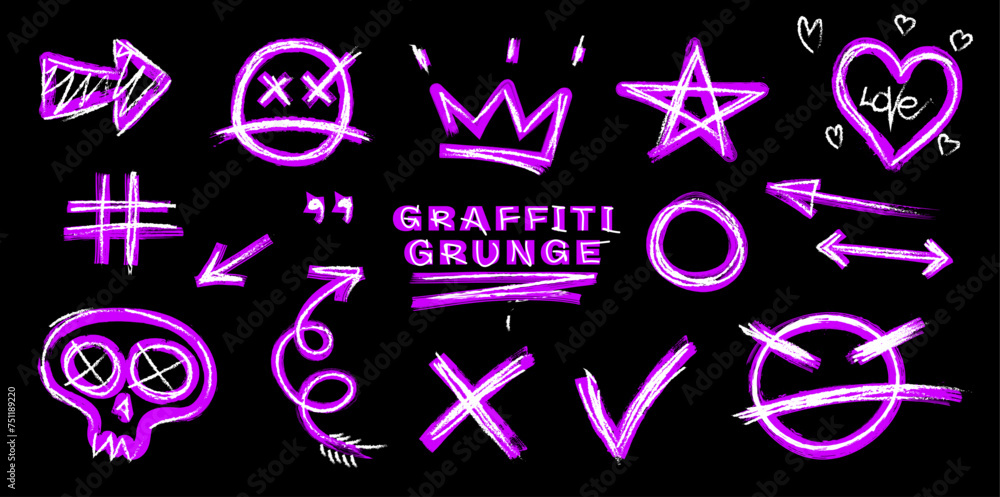 Simple graffiti grunge with spray effect. Street art style signs and ...
