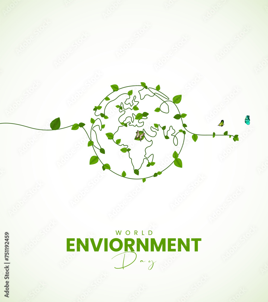 05 June, World Environment day, leaf effect world map, eco friendly ...
