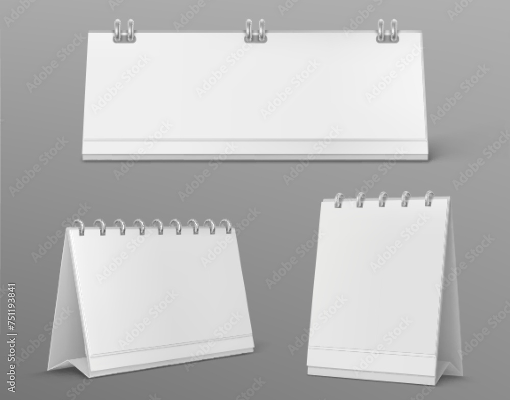 Mockup of desk calendar in realistic vector illustration set. Empty ...