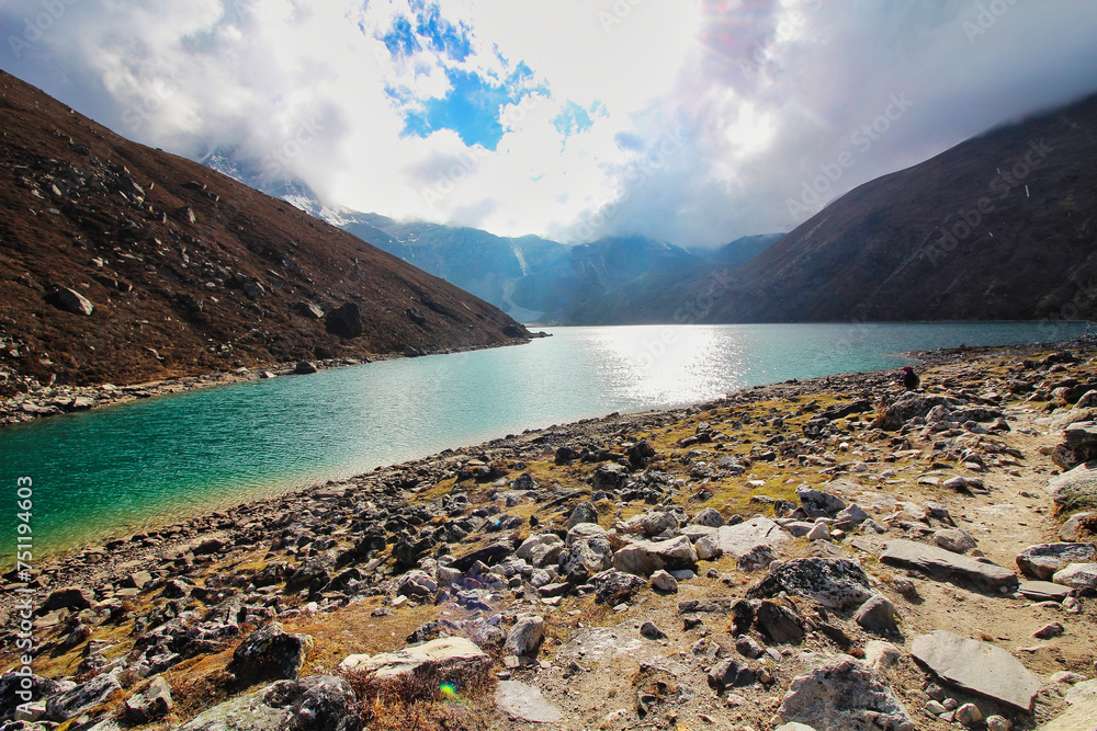 The scintillating waters of the ethereal Gokyo Lake No 3, also called ...