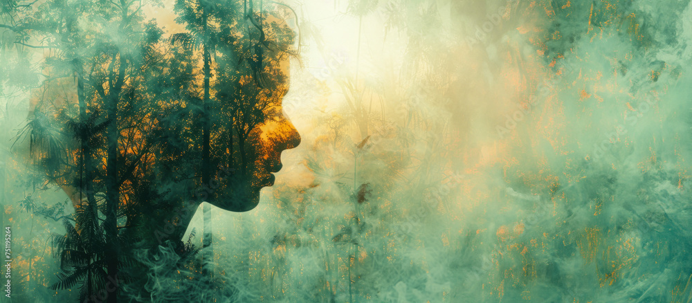 Human profile with Forest species transition to outlines, showcasing ...