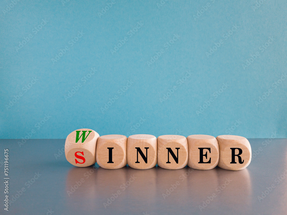Symbol for stop being a sinner and become a winner. Turned a wooden ...