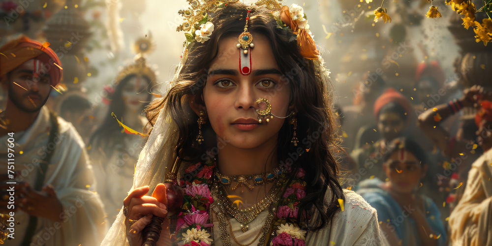 Divine Protector: Realistic Portrait of Lord Krishna Holding the ...