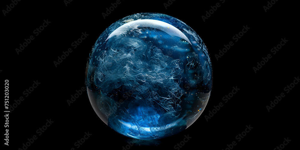 Abstract blue sphere render shiny blue glass ball that has a light ...