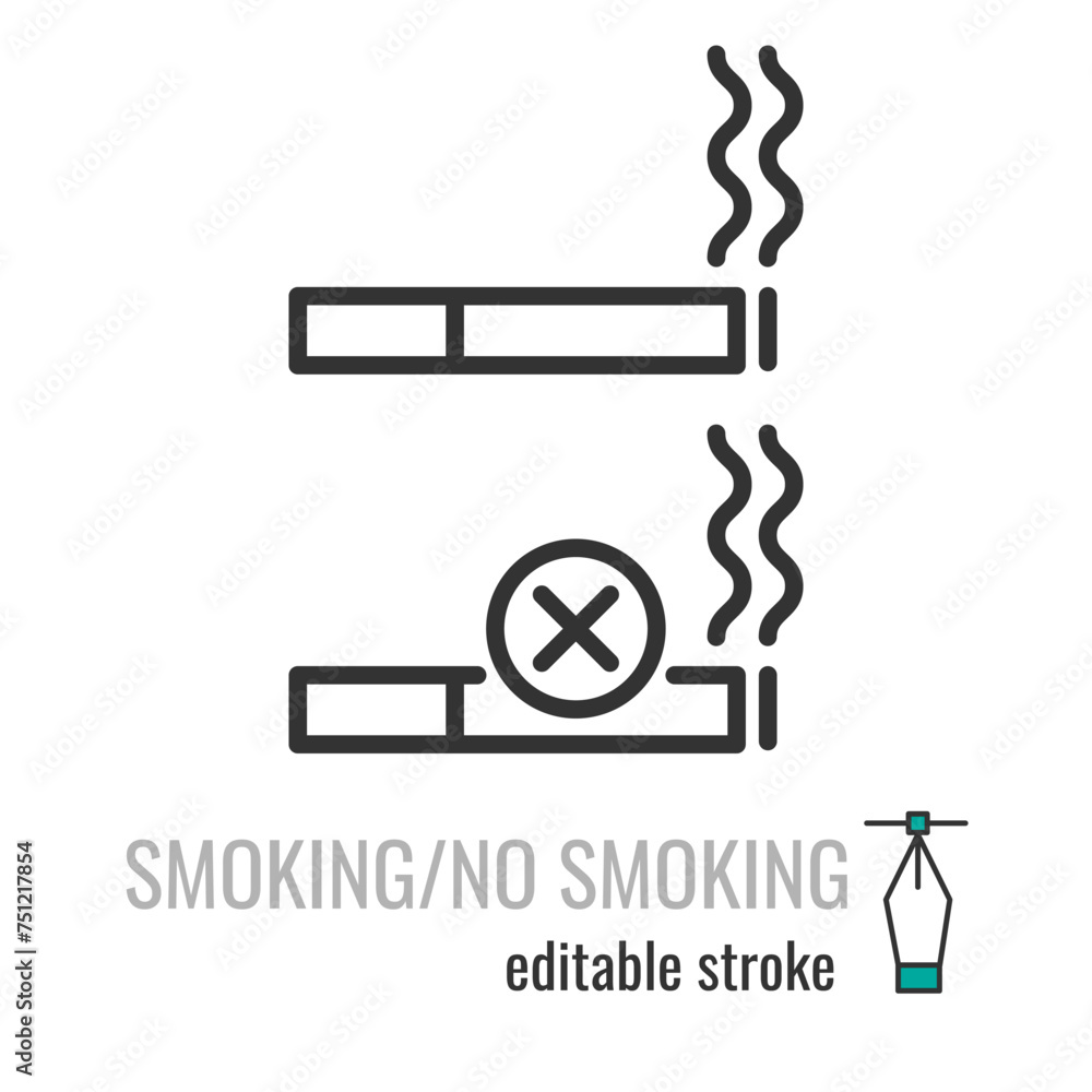 Smoking area and non smoking area line icons. Zone Smoke symbol ...