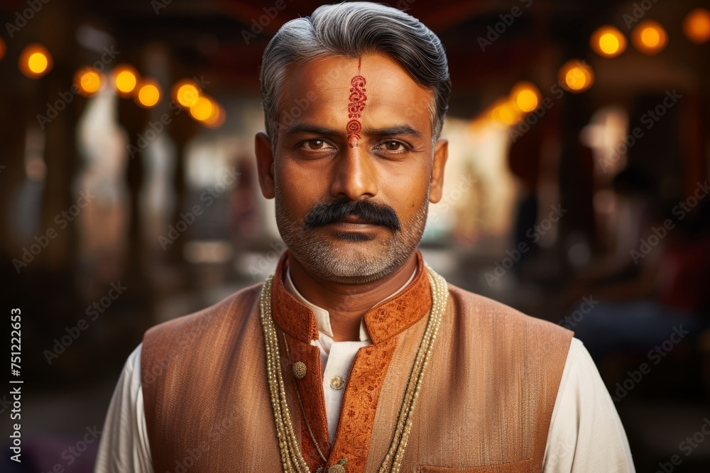 Middle-aged Vaishya man in traditional Indian attire, wearing a stylish ...