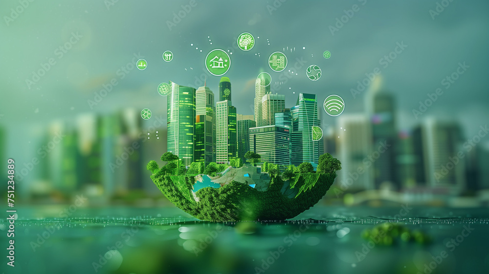 Modern city and environmental technology concept. Sustainable ...