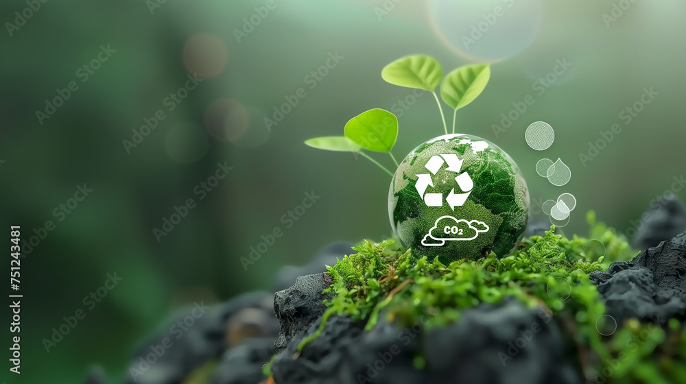 Carbon credit concept with icon on green globe reducing carbon ...