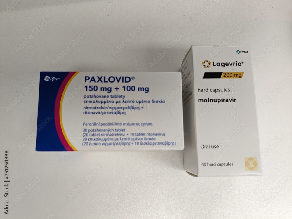 Prague,Czech republic- December 2 2023:COVID 19 treatment drugs ...