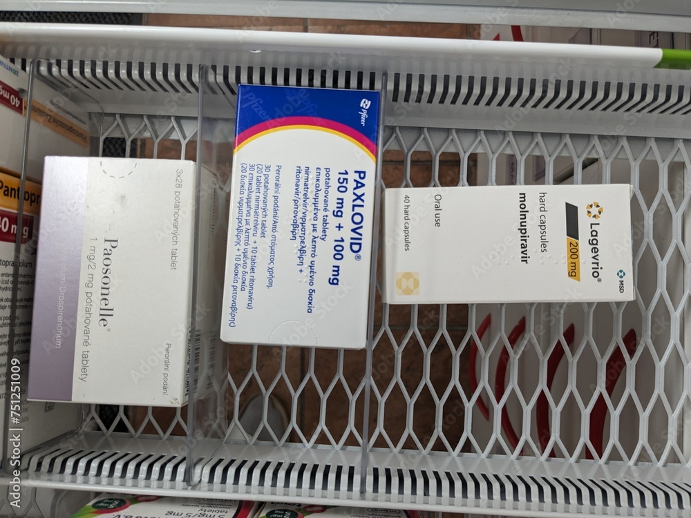 Prague,Czech republic- December 2 2023:COVID 19 treatment drugs ...