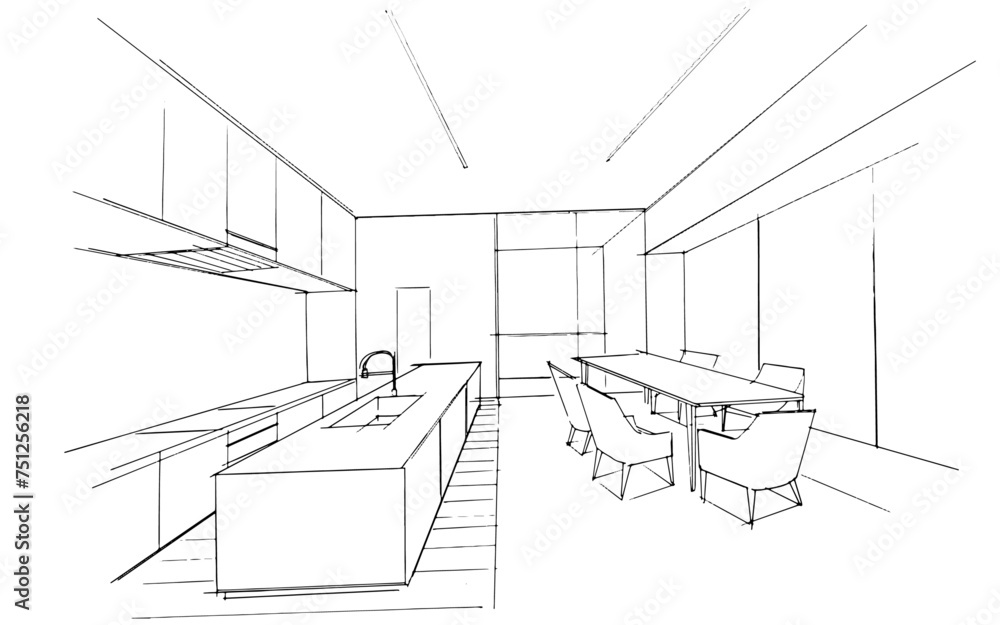 Dining room line drawing. , drawing exterior and interior architectural ...