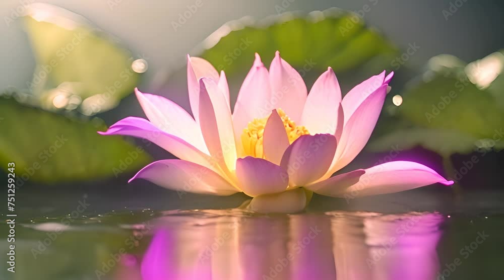 Abstract animation of lotus on the surface of a reservoir, pond, above ...