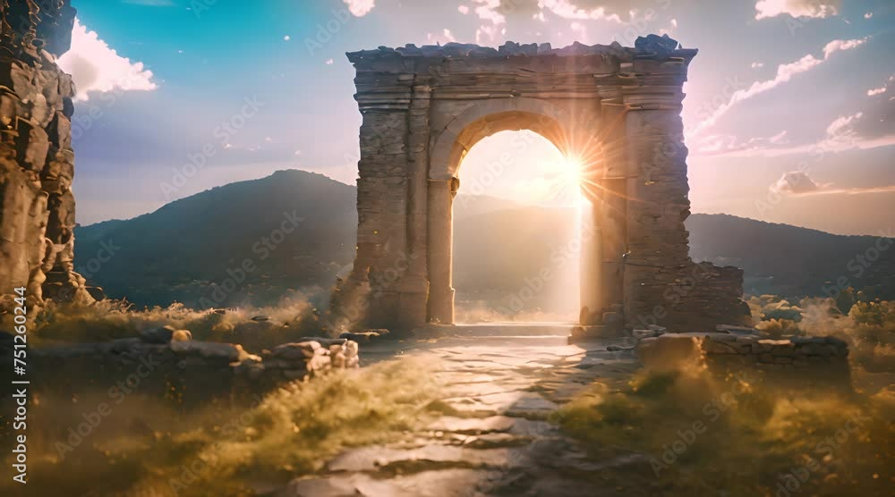 Abstract animation of arch, passage, ancient building, mystical ...