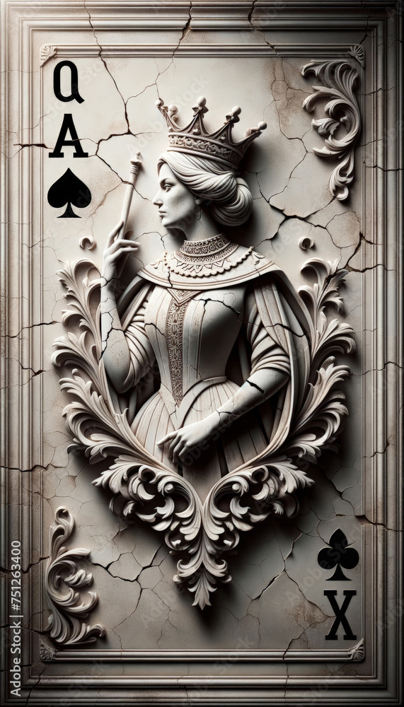 Intricate Queen of Spades Card in a Vintage Relief Sculpture Style ...