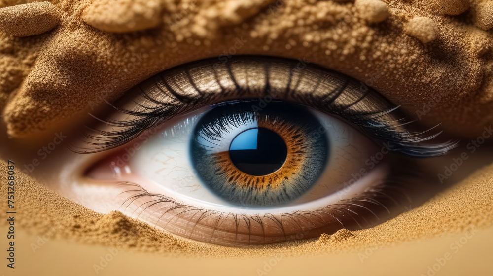 A woman's eye immersed in quicksand Concept of dry eye pain in the eyes ...