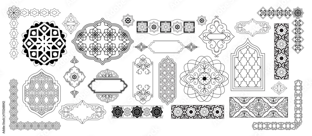 Set of islamic decoration illustration. Islamic border decoration ...