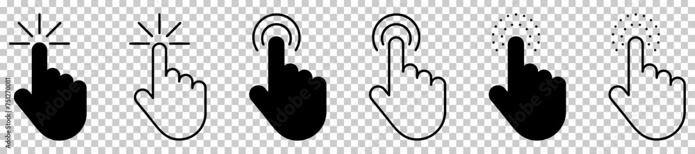 Set of hand cursors icons. Vector illustration isolated on transparent ...