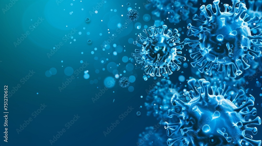 Viruses. Abstract 3D microbes on blue background. Computer viruses ...