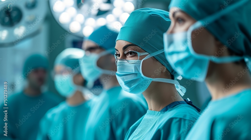 Diverse surgical team in operating room, different roles, specialties ...