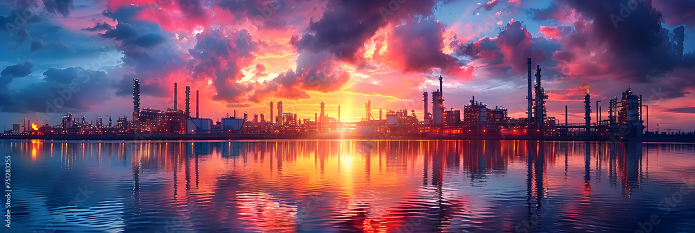 Oil and gas industry refinery at Sunrise factory plant, Oil refinery ...