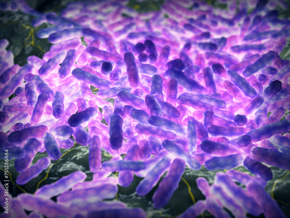 Poster Mycobacterium leprae or Mycobacterium lepromatosis, a gram-positive bacteria which is the ...