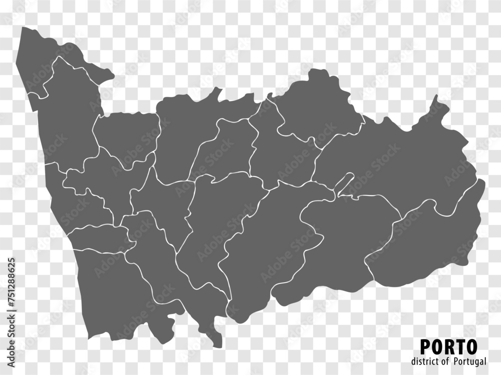 Map Porto District on transparent background. Porto District map with ...