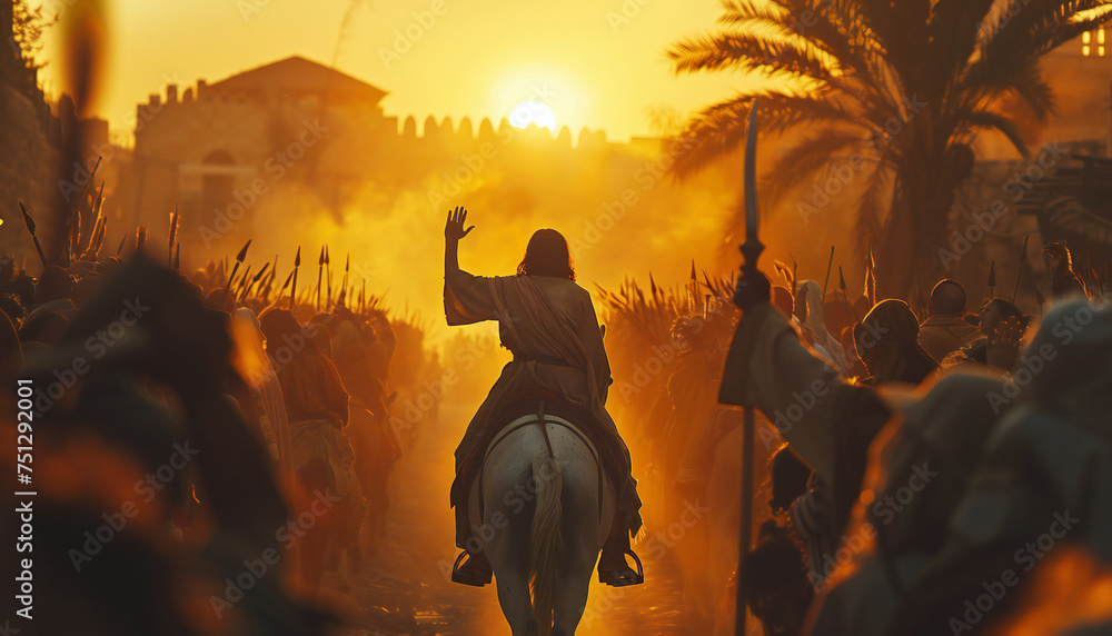 Recreation of triumphal entry to jerusalem of Jesus riding a white ...