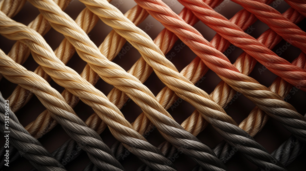 Colored ropes connected together in interdependence. Ropes joining ...