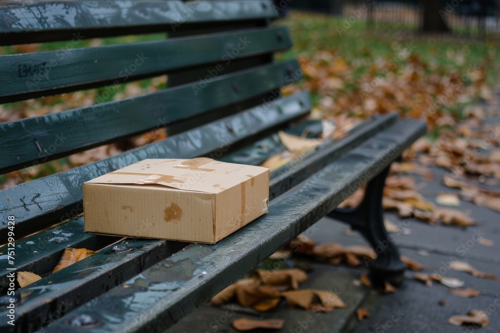 moment of quiet abandonment, with a lone box left unattended on a park ...
