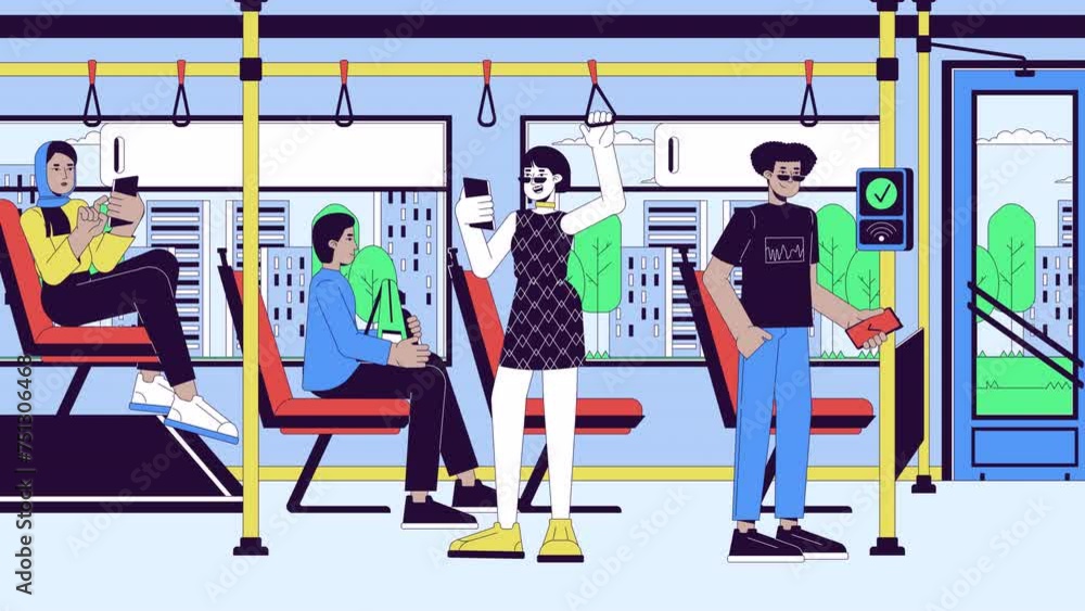 Contactless public transport payment line cartoon animation. Wireless ...