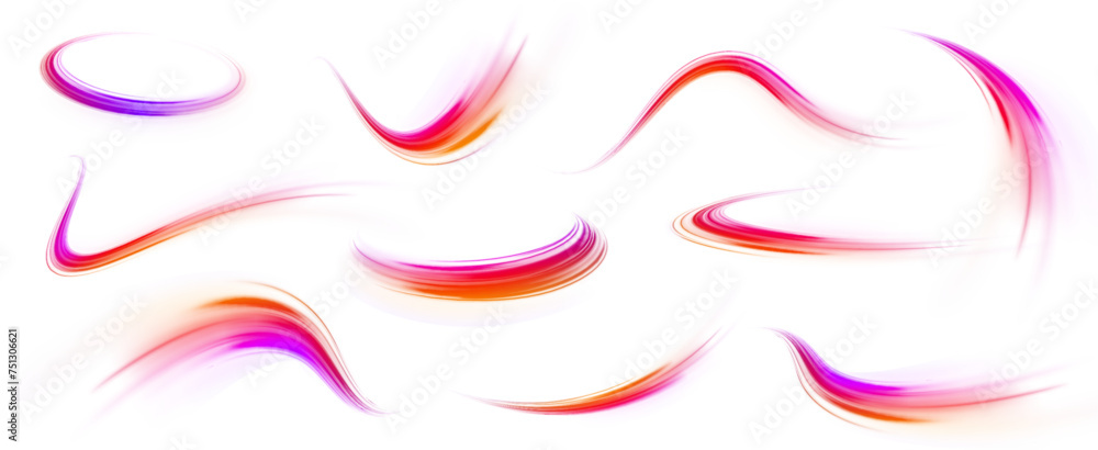 Set of neon speed lines on transparent background PNG. Big data traffic ...
