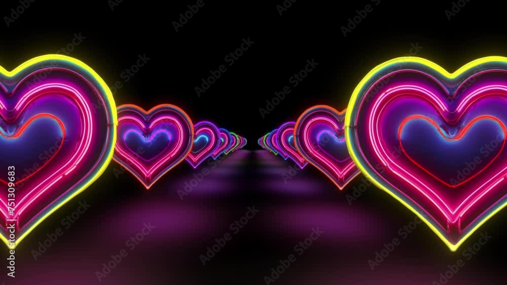 Neon Heart Tunnel Animation, Futuristic Neon Heat Symbol Animation ...