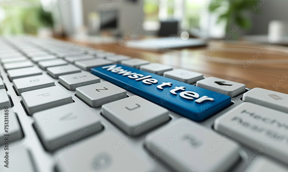 Distinctive blue newsletter key on a white keyboard highlighting ...