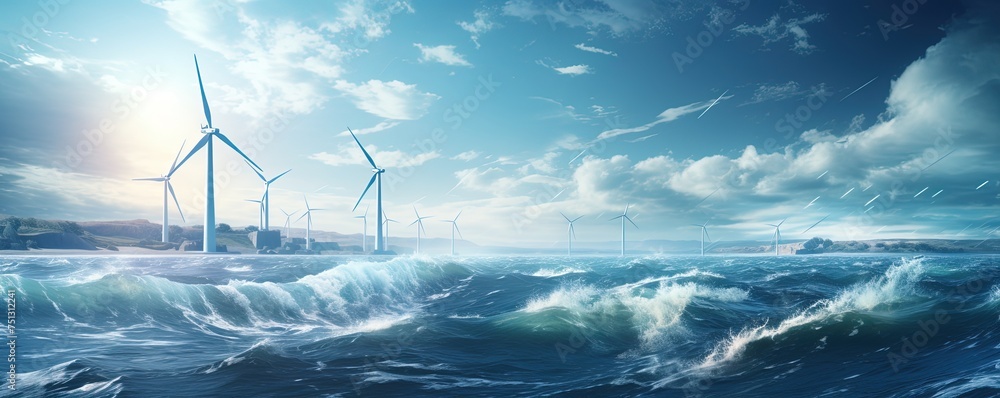 Offshore and onshore windmill park ,Windmill farm green energy at sea ...