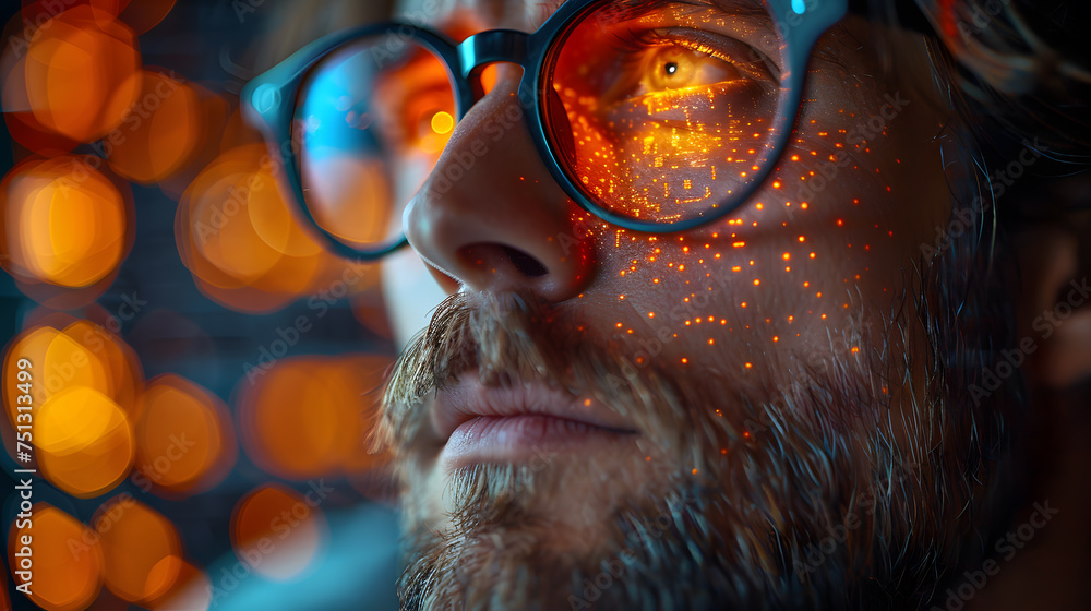 Close Up Portrait of Smart Businessman Wearing Glasses, Reflecting ...