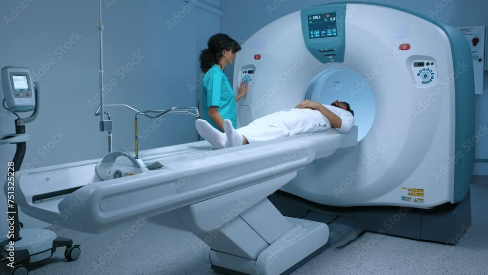 Professional doctor performs emergency examination procedure using ...