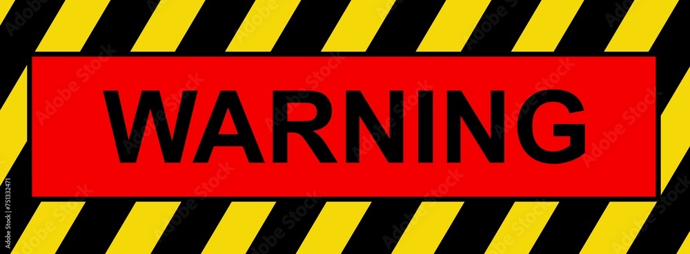 Ilustração de um sinal de aviso com listras pretas e amarelas e a ...