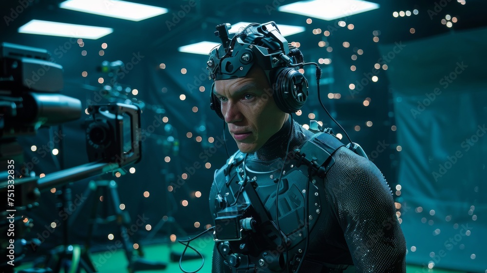 Big film studio, professional crew shooting blockbuster movie. Using ...