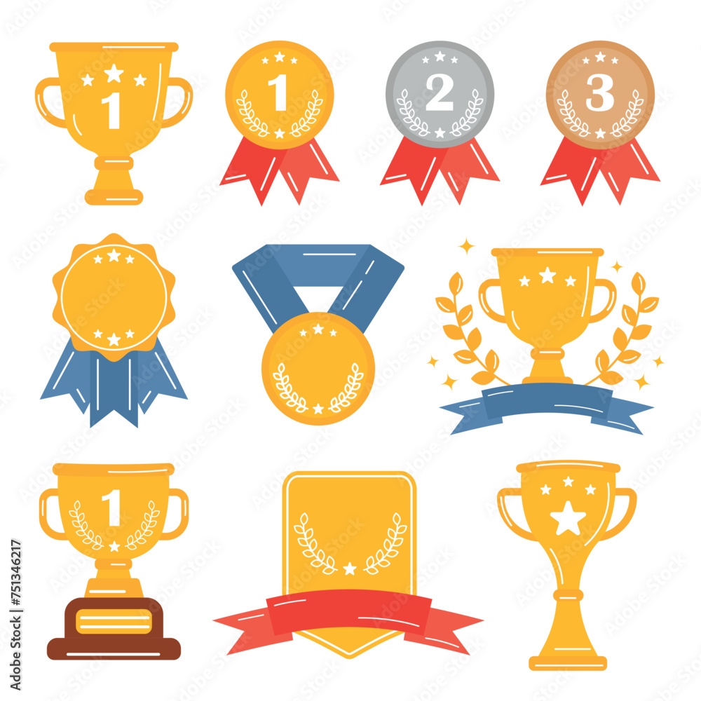 Award champion cup, trophy, gold, silver, bronze medals for winners in ...
