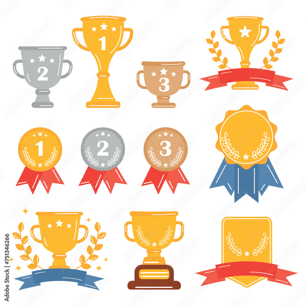 Achievement, reward awards for winners and champions in competitions ...