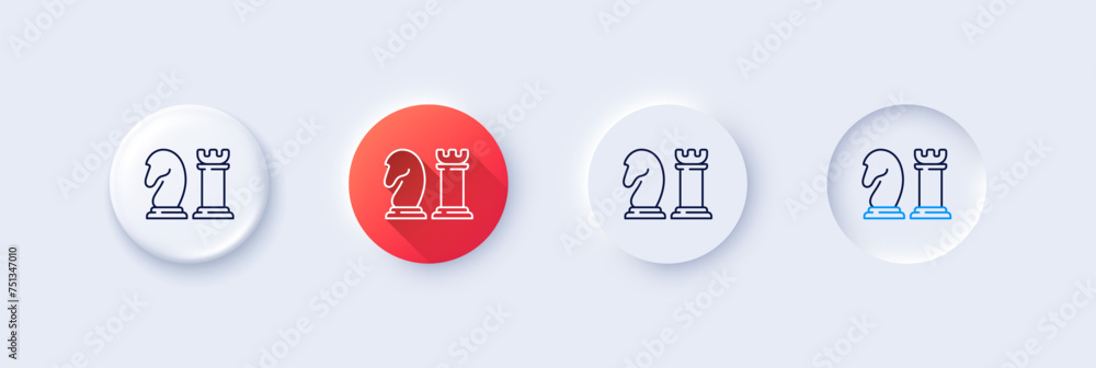 Chess line icon. Neumorphic, Red gradient, 3d pin buttons. Business ...