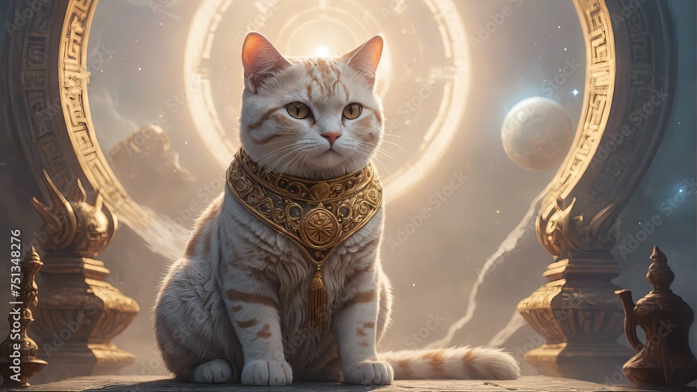 Buddhist cat, animal worship, funny illustration of a cat with folded ...