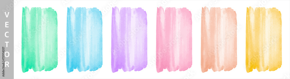 Watercolor vector soft pastel colors brush strokes, smears set. Banners ...