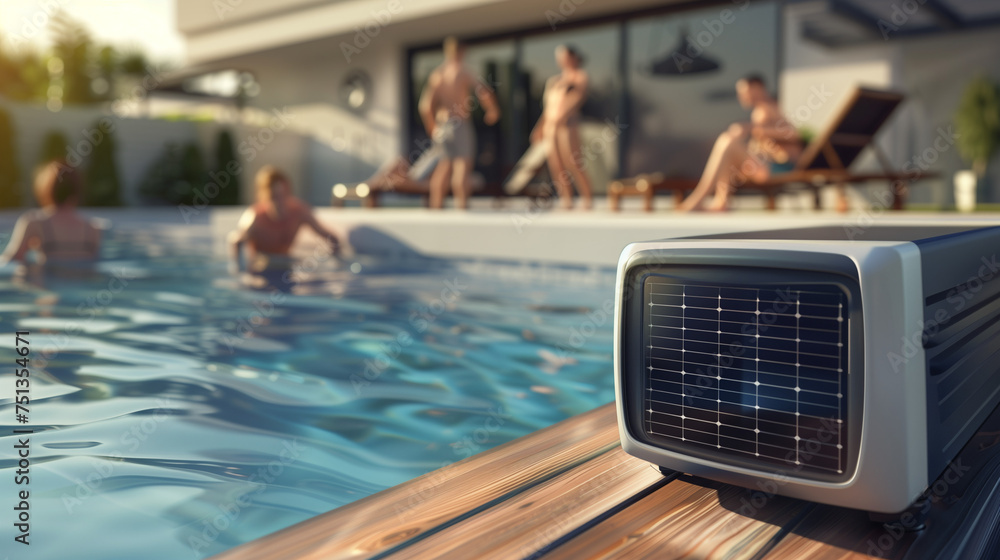 Person relaxing in swimming pool, Pool in the pool, Modern solar ...