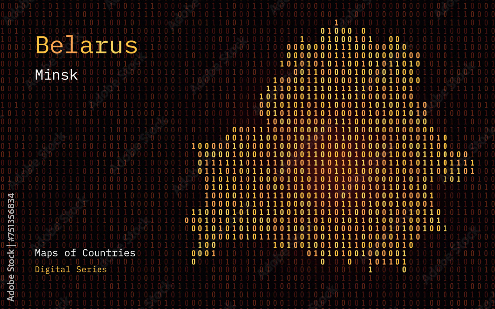 Belarus Map Shown in Binary Code Pattern. Matrix numbers, zero, one ...