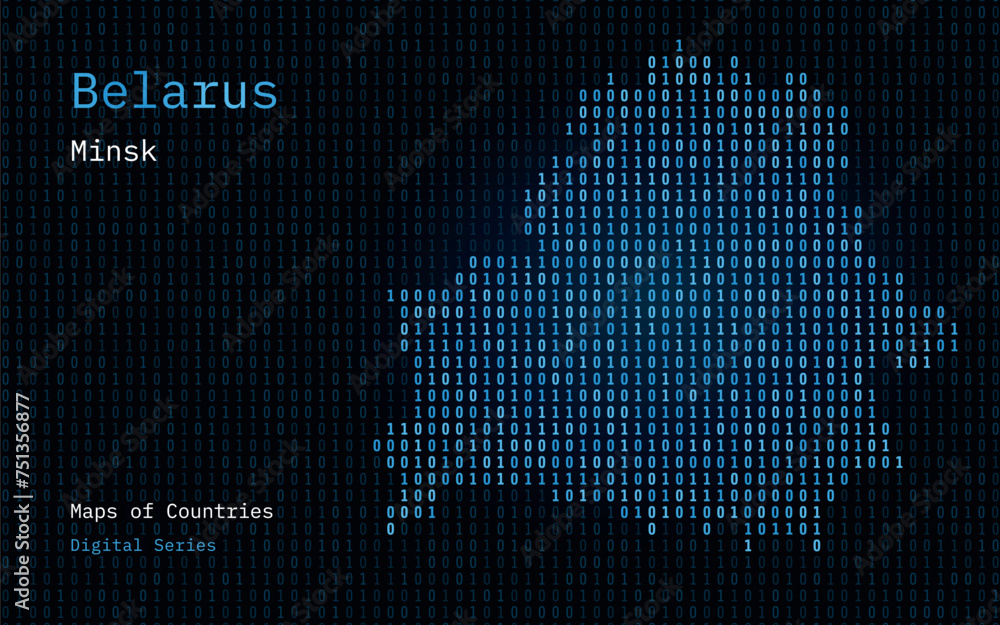 Belarus Map Shown in Binary Code Pattern. Matrix numbers, zero, one ...
